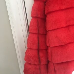 scripted | Jackets & Coats | Scripted Tiered Faux Fur Jacket In Brilliant Poppy | Poshmark